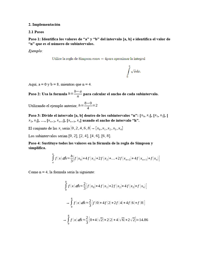 Pasos Regla Simpson | PDF