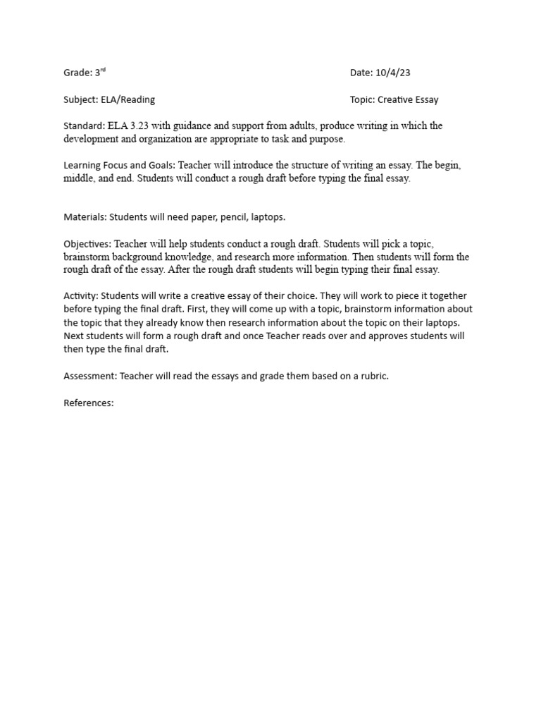 Lesson Plan-Ela 3rd Grade | PDF