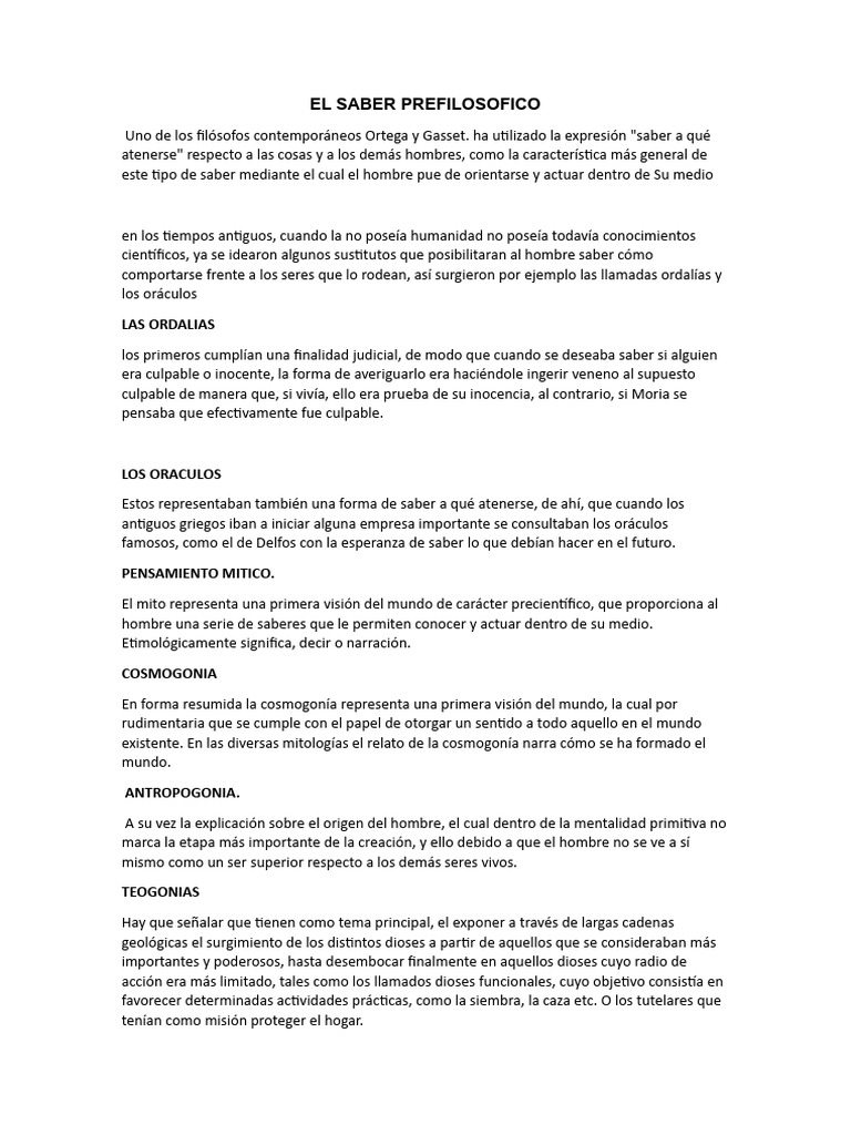 El Saber Prefilosofico | PDF | Sabiduría | Platón