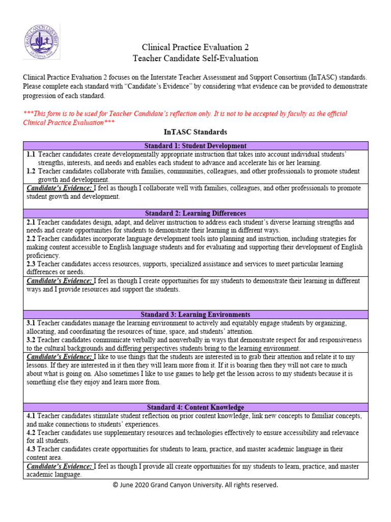Self Reflection Clinical Practice Evaluation 2 1 | PDF | Educational Assessment | Teachers