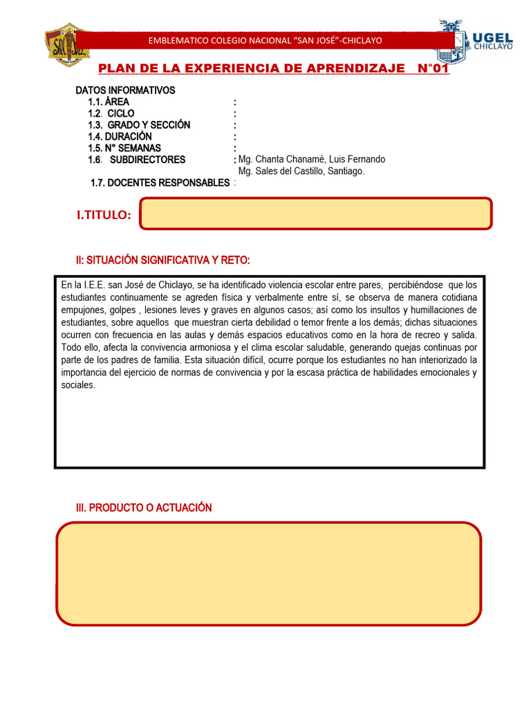ESQUEMA - EXPERIENCIA DE APRENDIZAJE - 2023.0k | Descargar gratis PDF | Evaluación | Aprendizaje
