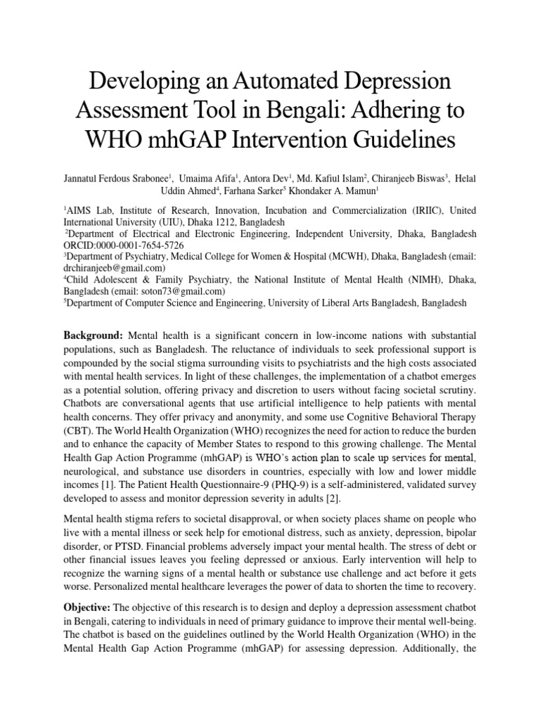 Developing An Automated Depression Assessment Tool in Bengali ...