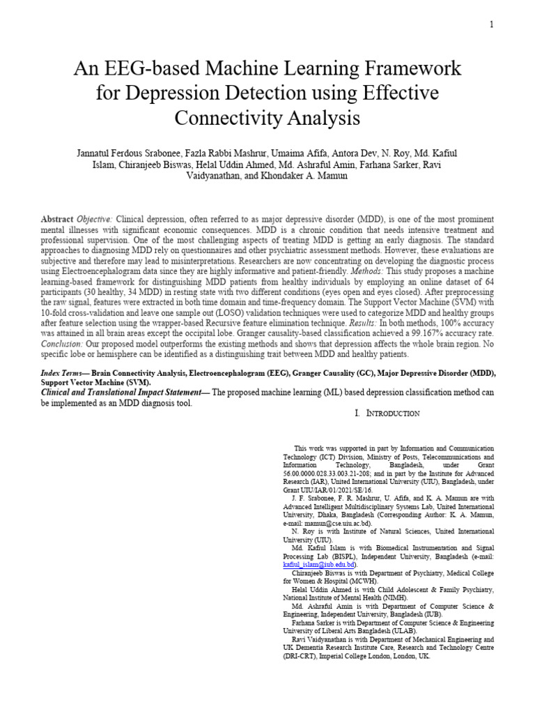 An EEG-based Machine Learning Framework For Depression Detection Using Effective Connectivity ...