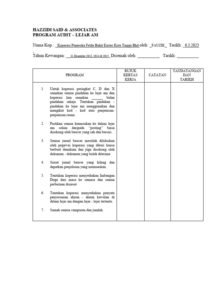 Audit Koperasi Peneroka Felda 2023 | PDF