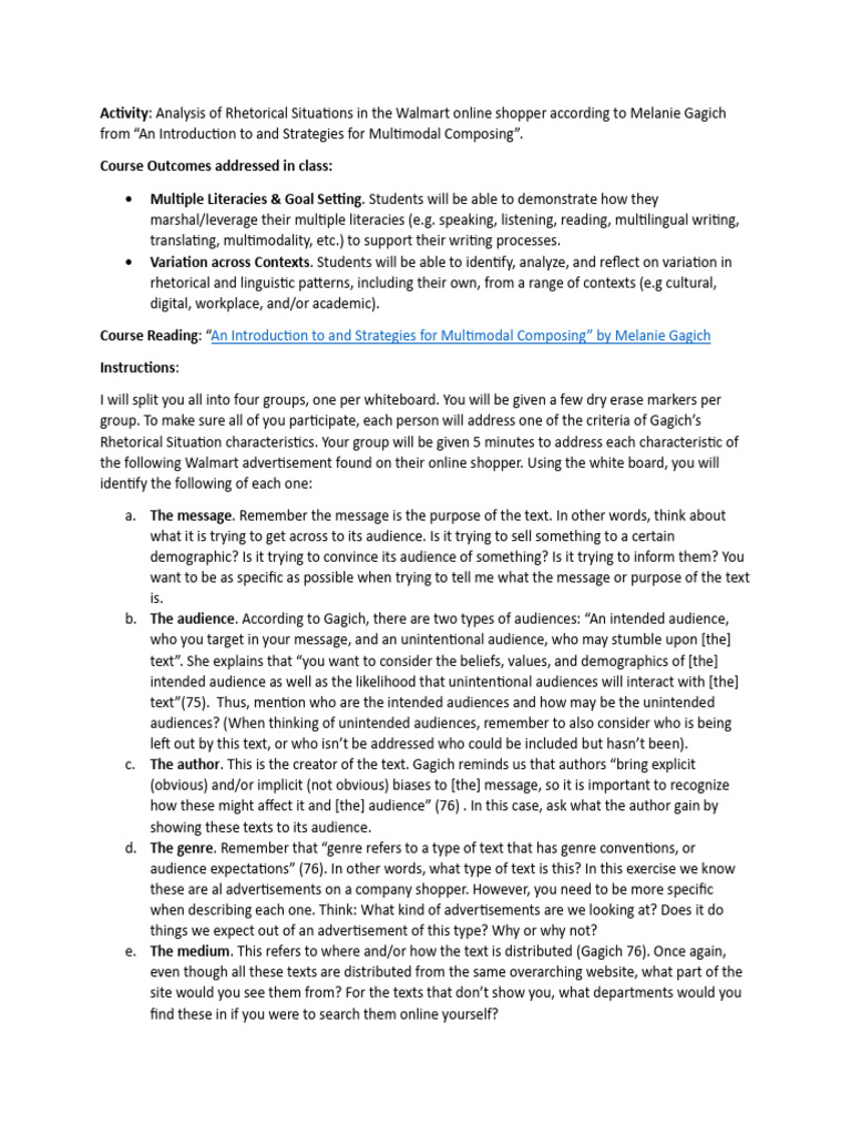 Analysis of Rhetorical Situations in The Walmart Online Shopper | PDF ...