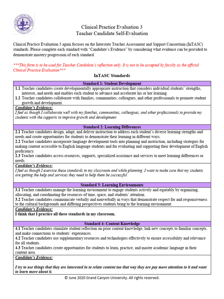 Self Reflection Clinical Practice Evaluation 3 | PDF | Educational ...