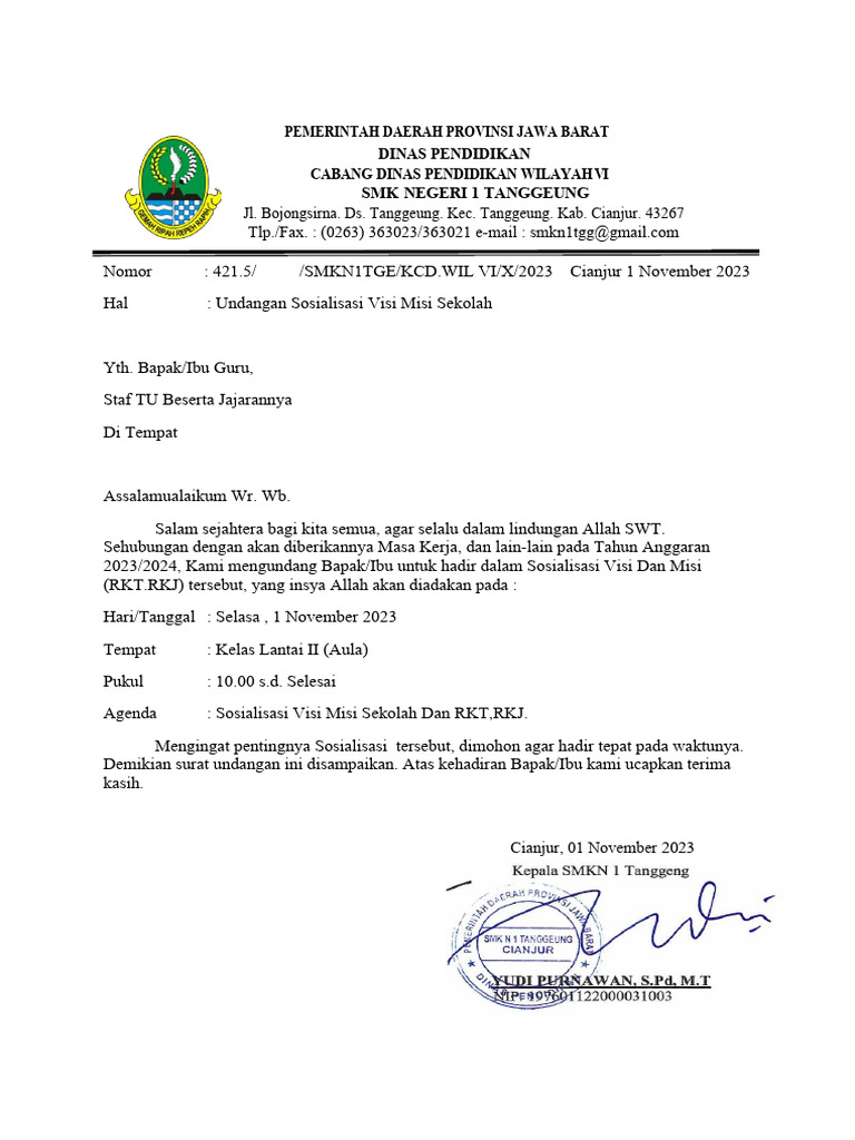 Surat Undangan Visi Misi | PDF