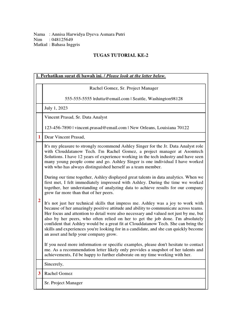 Recommendation Letter for Ashley Singer | PDF | Expert | Communication