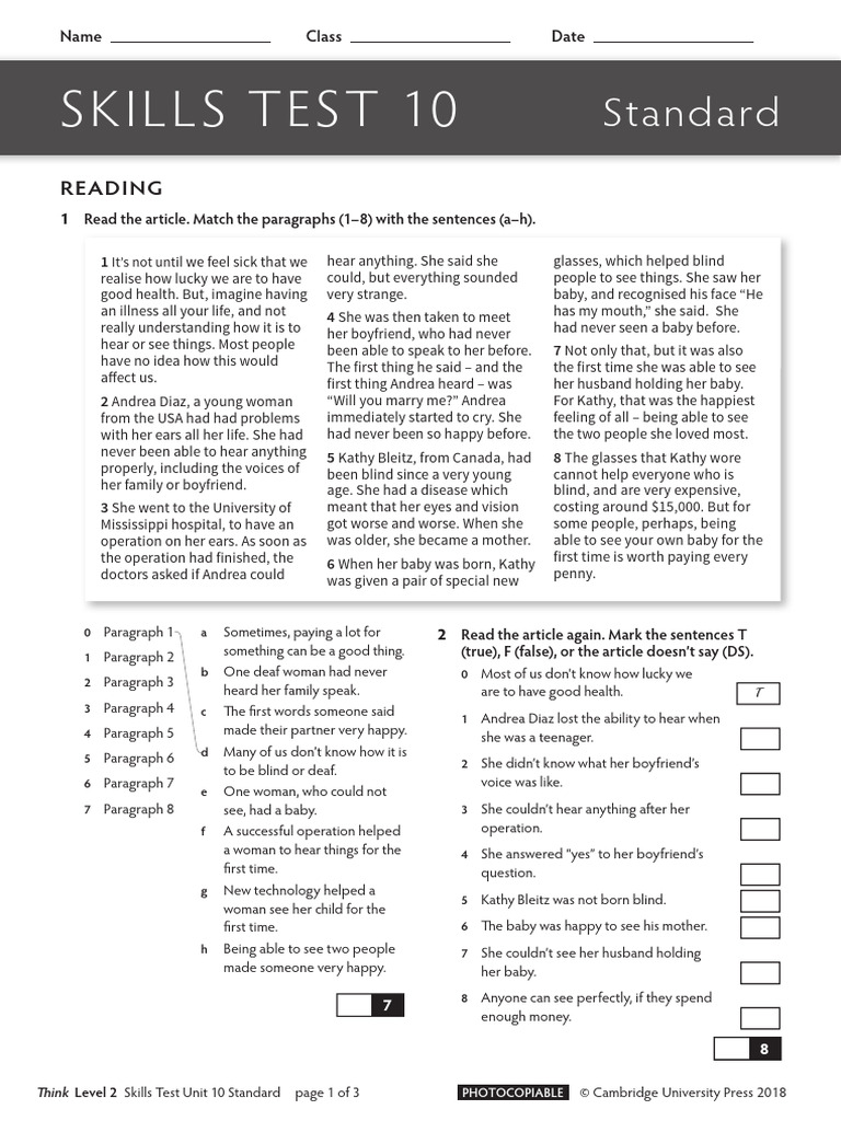 Cambridge Think Unit 10 | PDF | Deafness