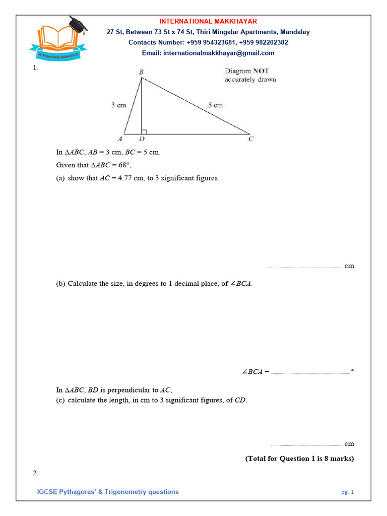 Pythagoras' & Trigonometry Past Paper Questions | PDF | Circle | Triangle