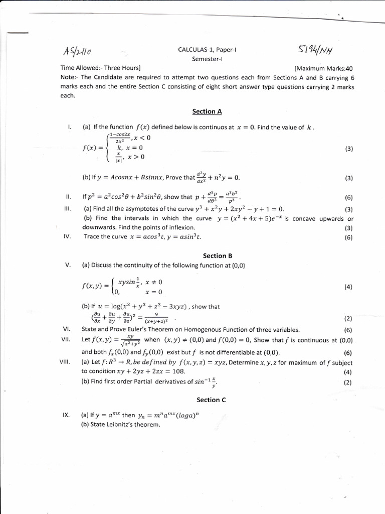 Math C (1st) Dec2020 | PDF | Differential Calculus | Functions And Mappings