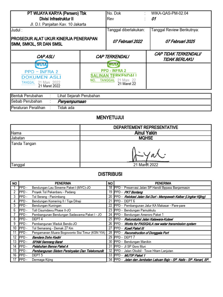 Prosedur Alat Ukur Kinerja Penerapan SMM, SMK3L, 5R Dan SMSL | PDF