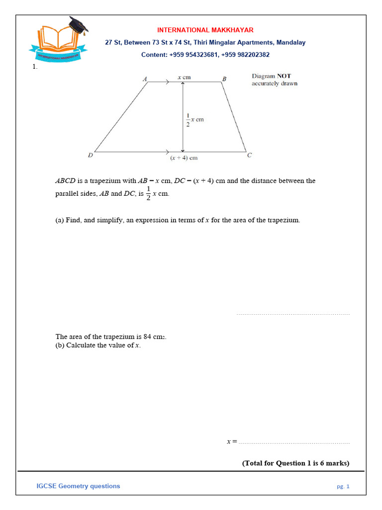 Geometry Past Paper Questions | PDF | Circle | Area