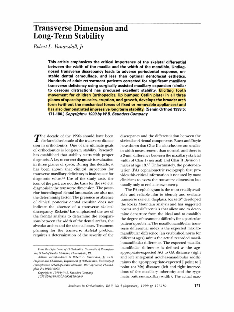 SIO 1999 - Transverse Dimension and Long-Term Stability | PDF | Orthodontics | Dental Implant