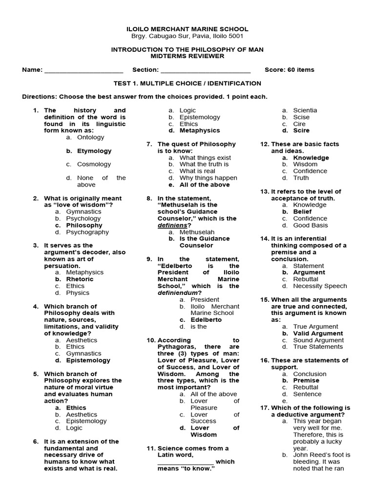 Philosophy Midterm Reviewer | PDF | Argument | Reason