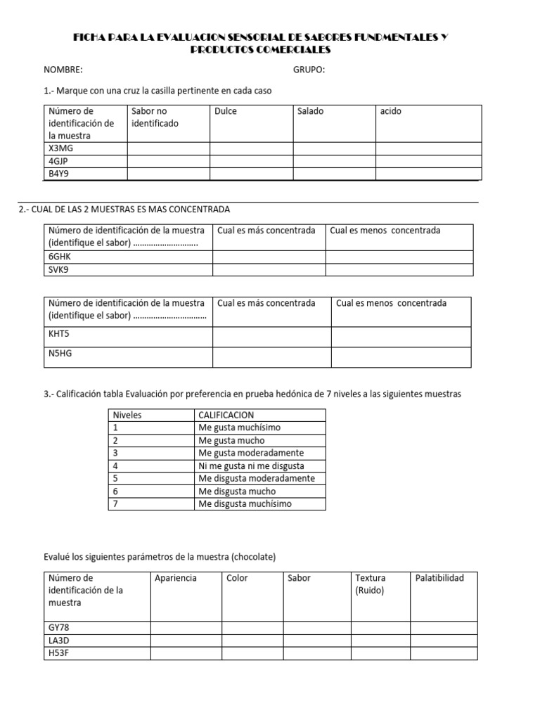 Ficha Para Practica De Evaluacion Sensorial 2023 2024ii Pdf Comida