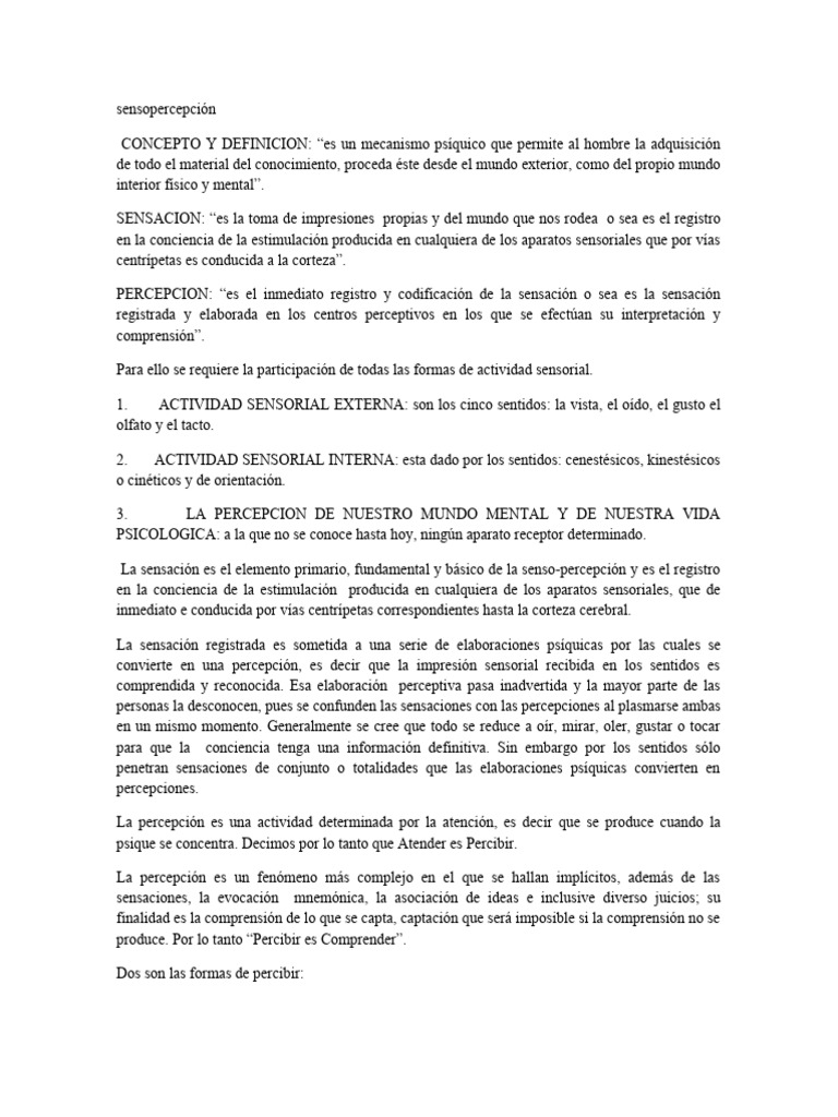 Sensopercepción | PDF | Percepción | Sentidos