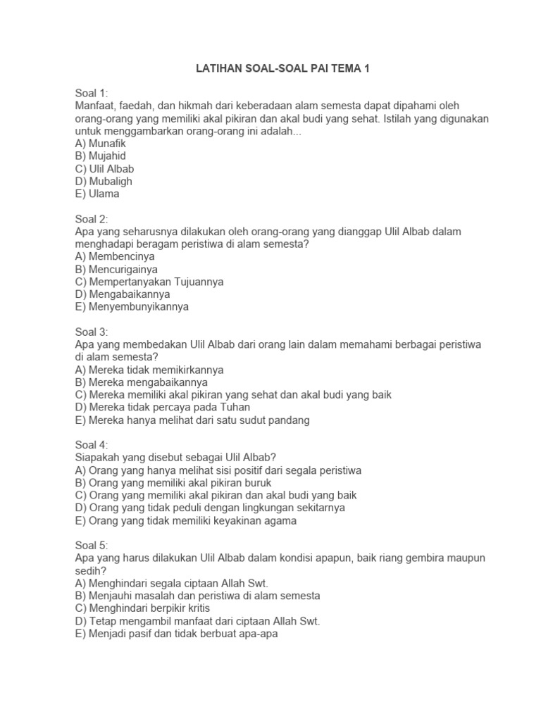 Latihan Soal Pai Xi Tema 1 | PDF