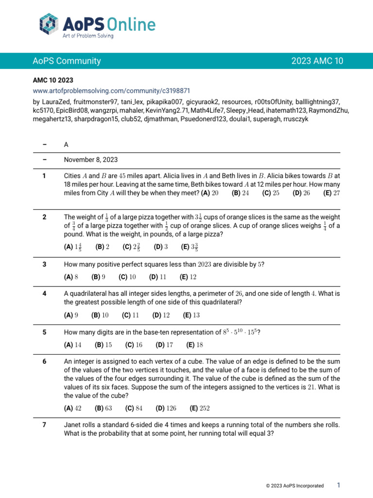 2023 Amc 9-10 | PDF | Numbers | Circle