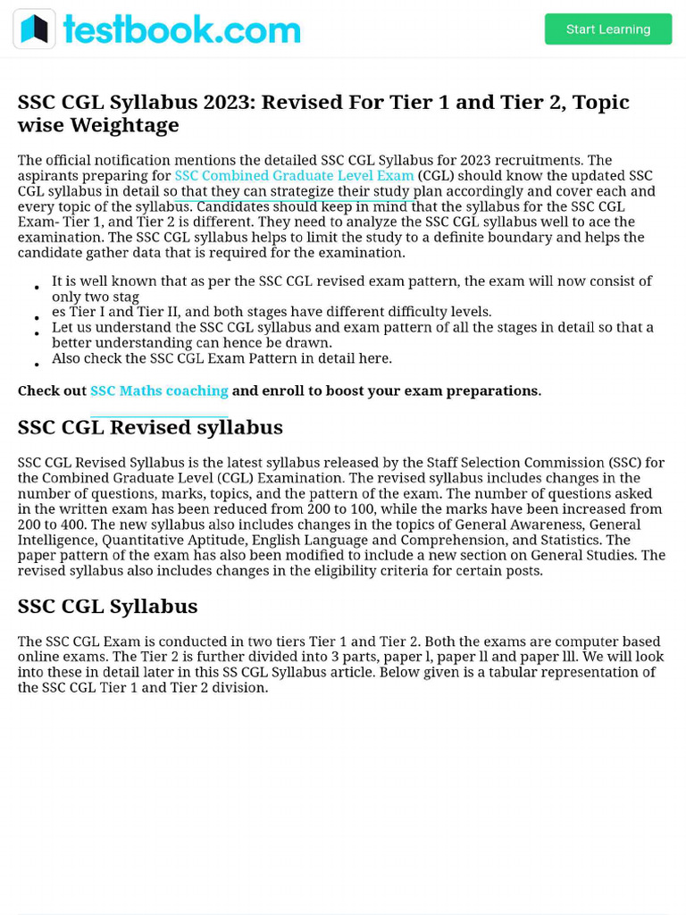 SSC CGL Syllabus 2023 - Revised For Tier 1 and Tier 2, Topic Wise ...