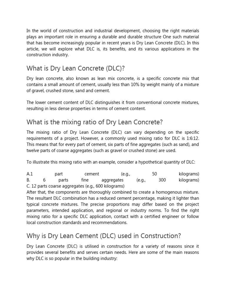 What Is Dry Lean Concrete (DLC) ? | PDF | Concrete | Road Surface