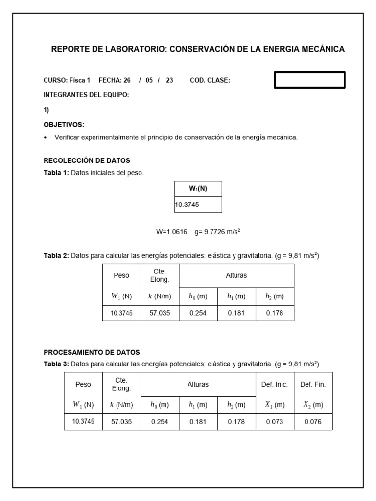Reporte Lab Fisi1 S10 Cem | Descargar gratis PDF | Energía potencial | Metrología