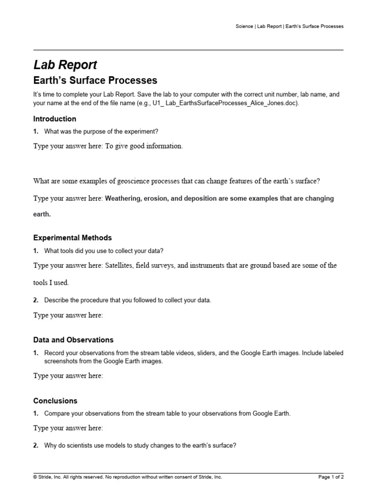 Lab Report: Earth's Surface Processes | PDF