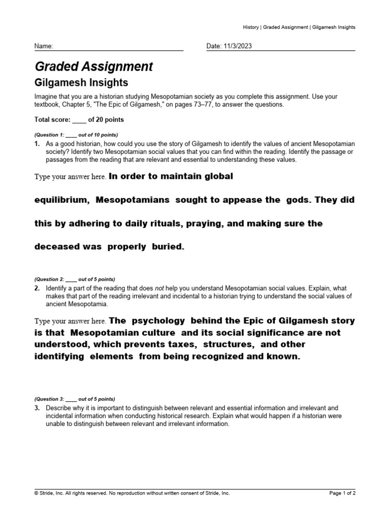 Graded Assignment: Gilgamesh Insights | PDF | Mesopotamia | Epic Of ...