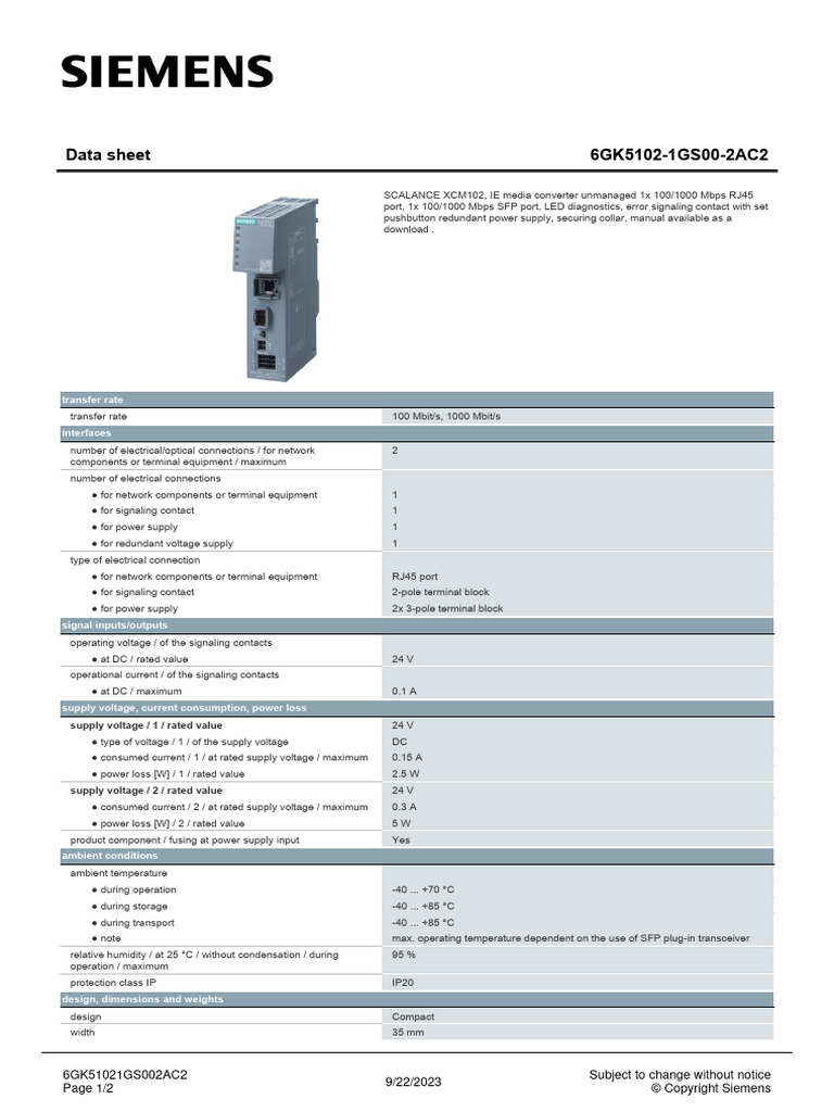 6GK51021GS002AC2 Datasheet en | PDF | Power Supply | Electrical Engineering