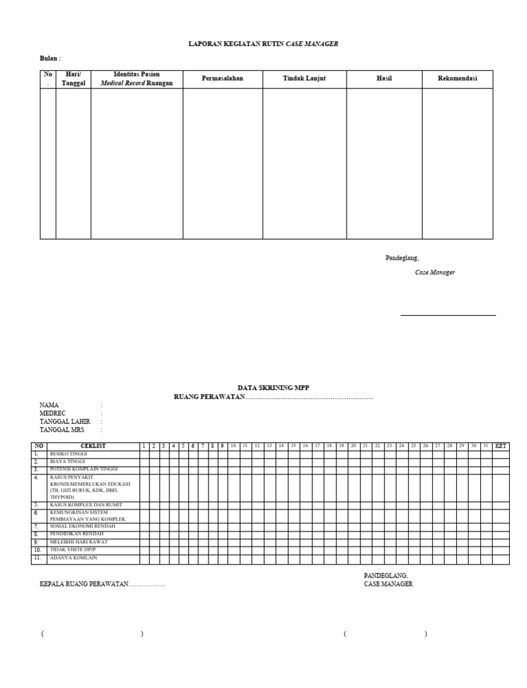Laporan Rutin Case Manager | PDF