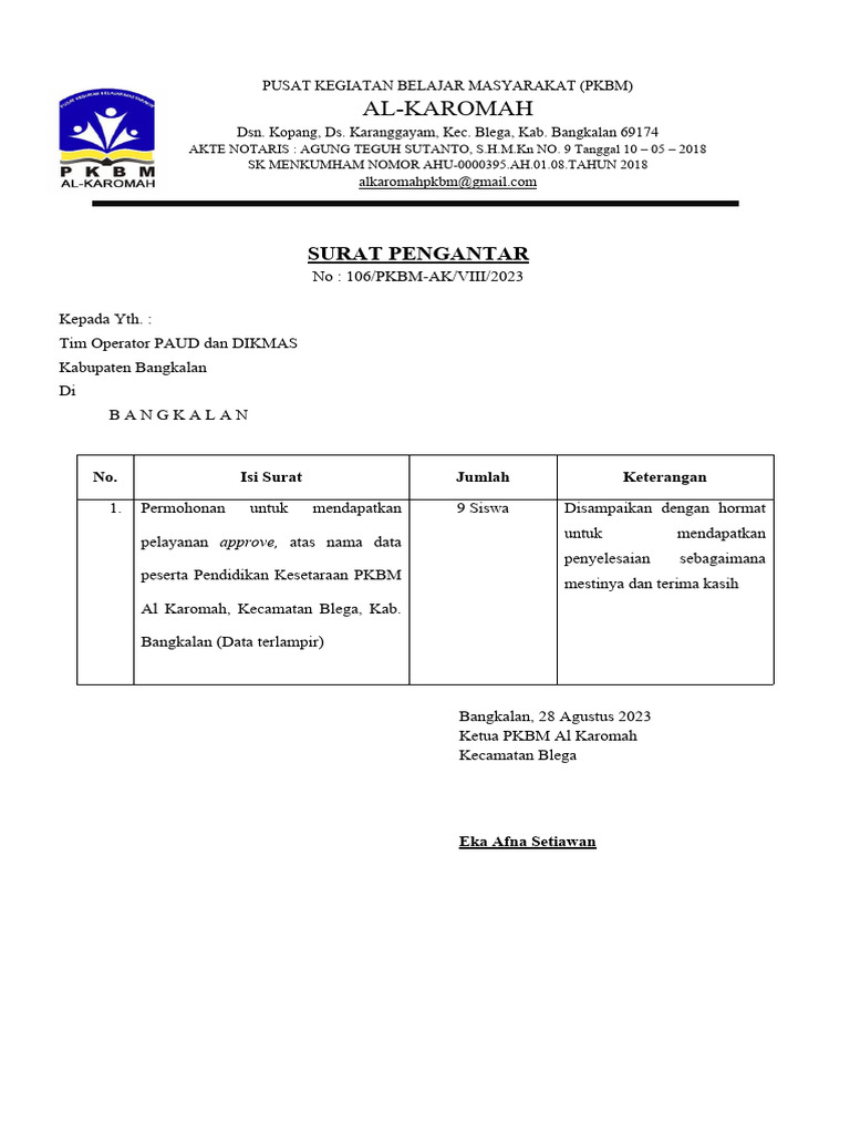 Surat Permohonan Approve 8 | PDF