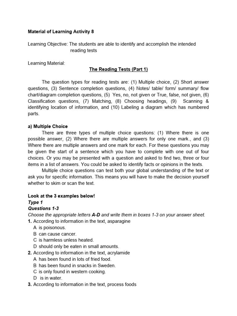 Material For Lecture 8 | PDF | Multiple Choice | Word