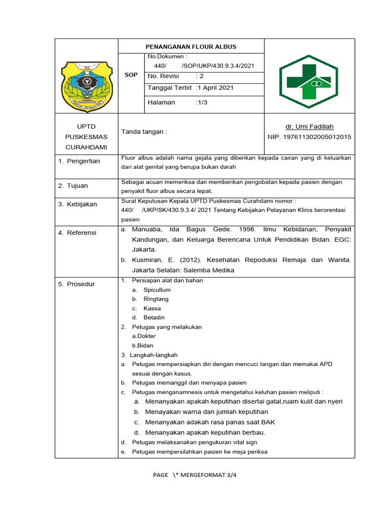 Prosedur Penanganan Fluor Albus Puskesmas | PDF