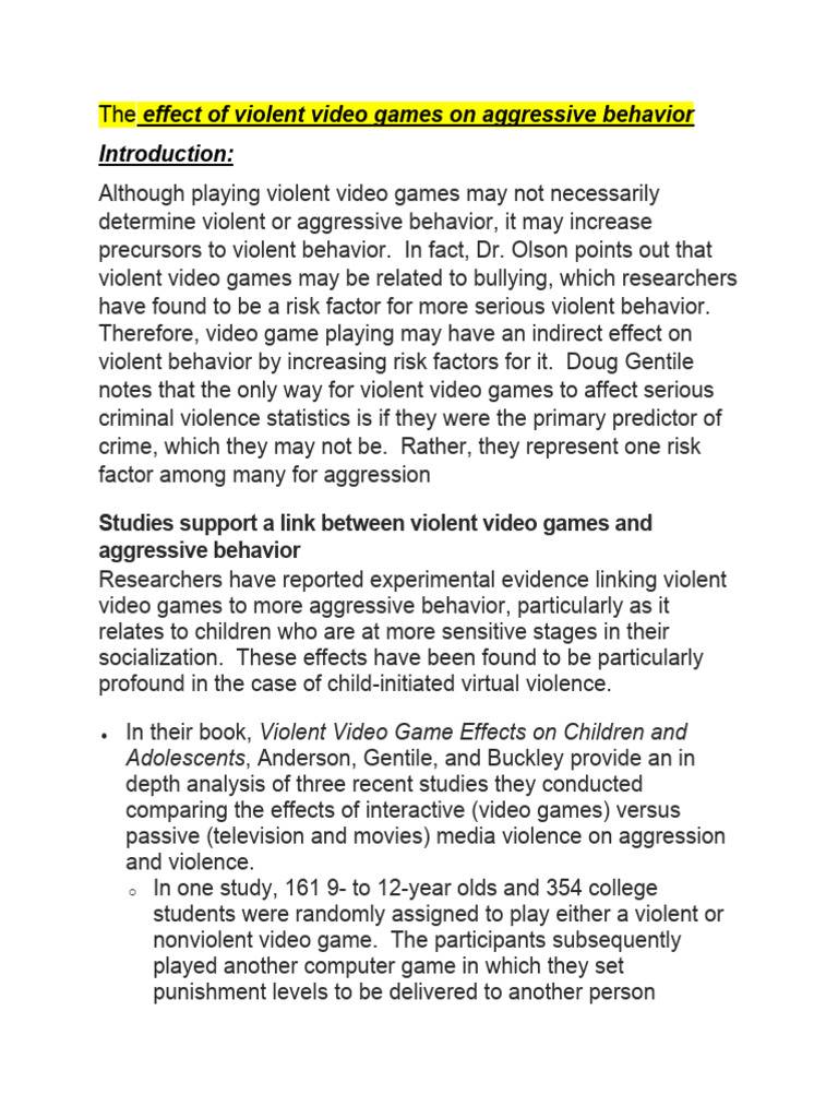 Impact of Violent Video Games on Aggression | PDF | Aggression | Violence