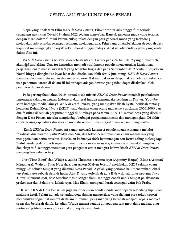 Cerita Asli Film KKN Di Desa Penari | PDF