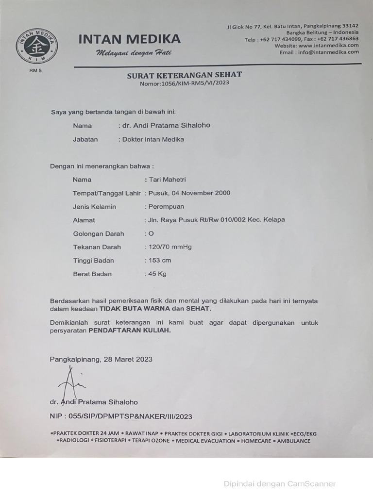 Surat Keterangan Sehat | PDF