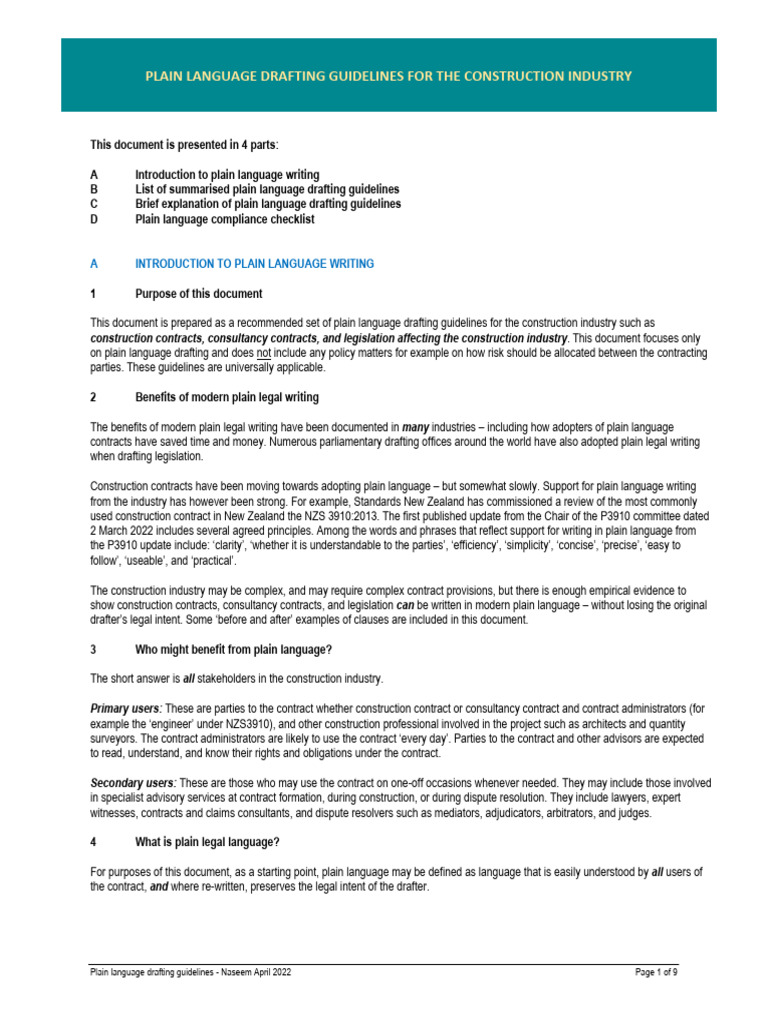 Plain Language Drafting Guidelines - Naseem April 2022 | PDF | Comma | Plain Language