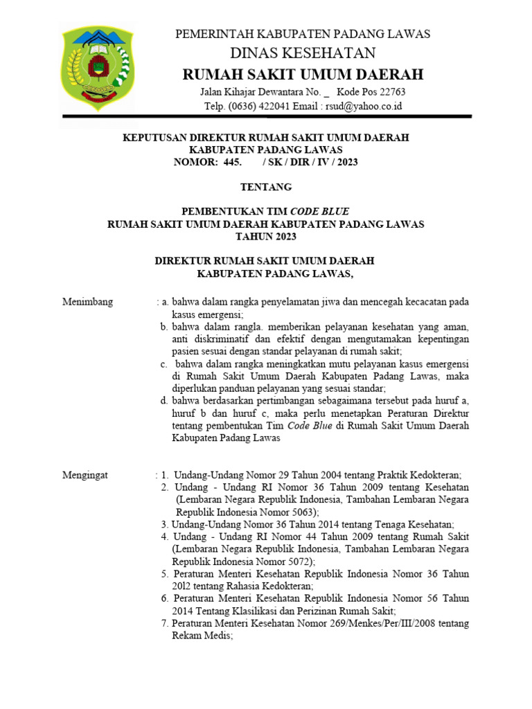 SK Tim Code Blue | PDF | Pengembangan Diri | Kesehatan Holistik