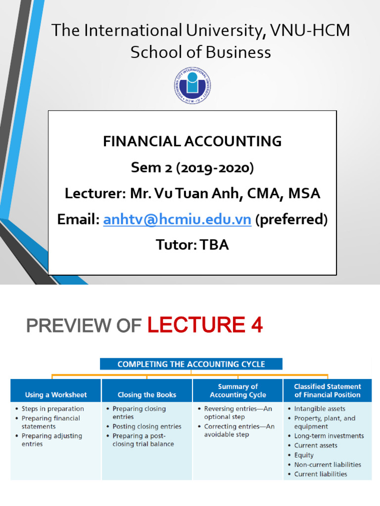 Lecture 04 - Completing The Accounting Cycle | PDF | Debits And Credits | Balance Sheet