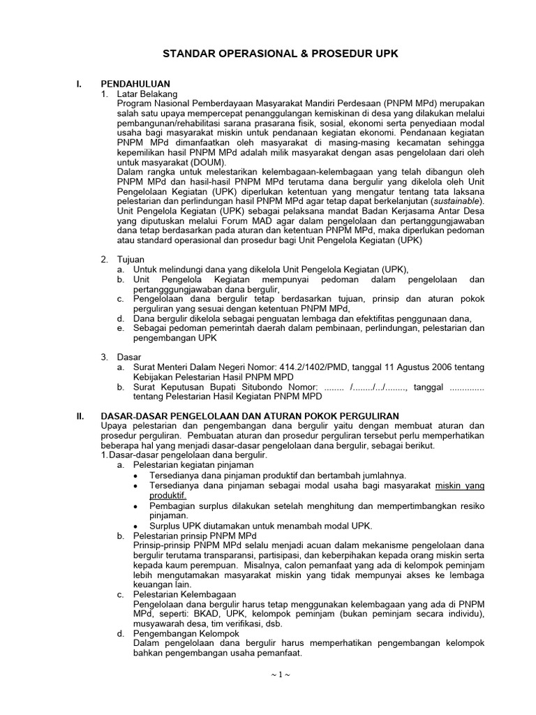 SOP Pengelolaan Dana UPK | PDF