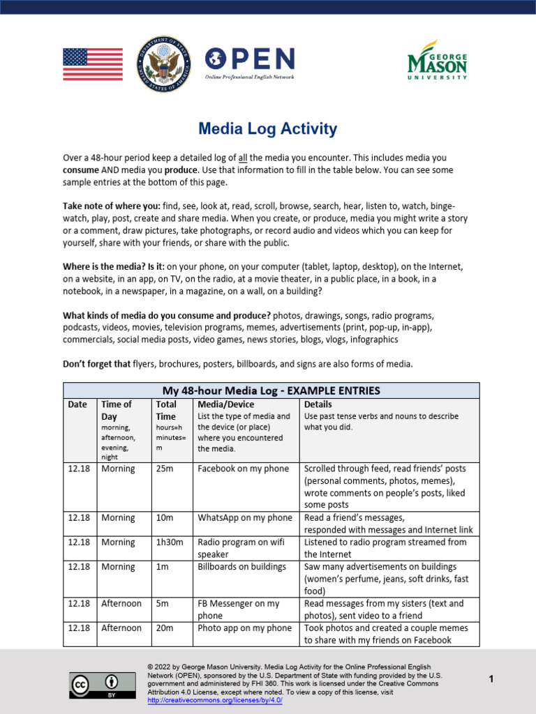 Media Log Activity | Download Free PDF | Mass Media | Human Communication