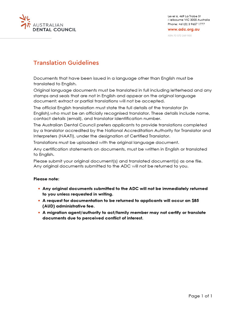 Translation Rules for ADC Applicants | PDF
