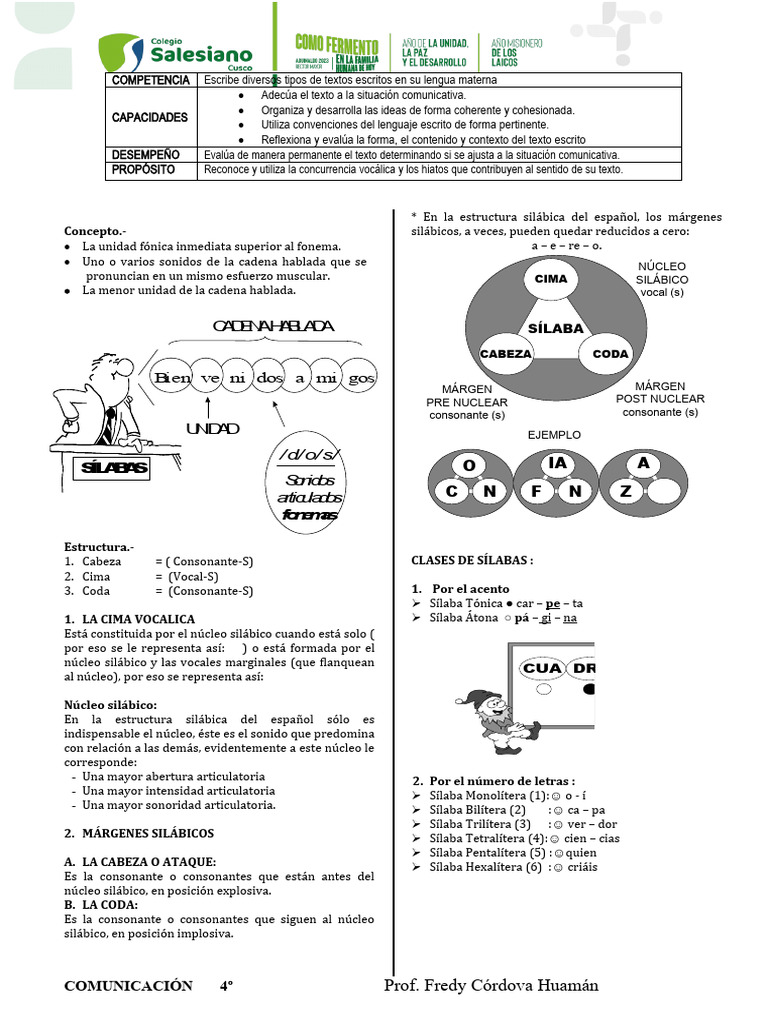 La Silaba Cuarto Pdf Sílaba Vocal