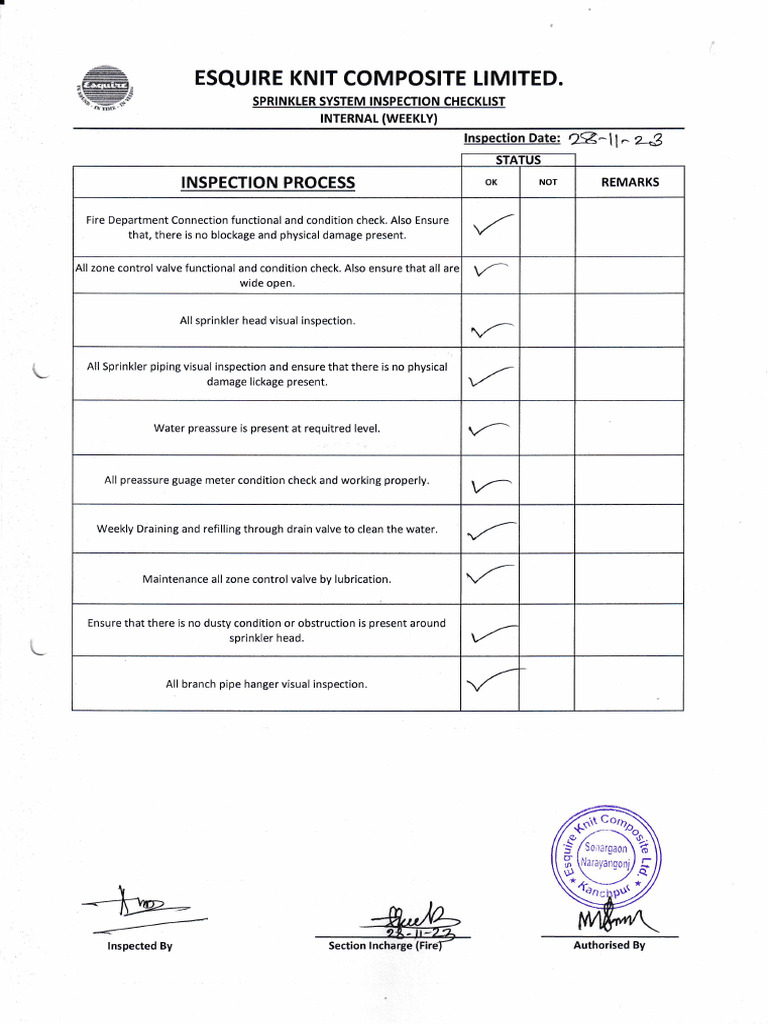 Fire Sprinkler System Checklist | Download Free PDF | Chemical ...