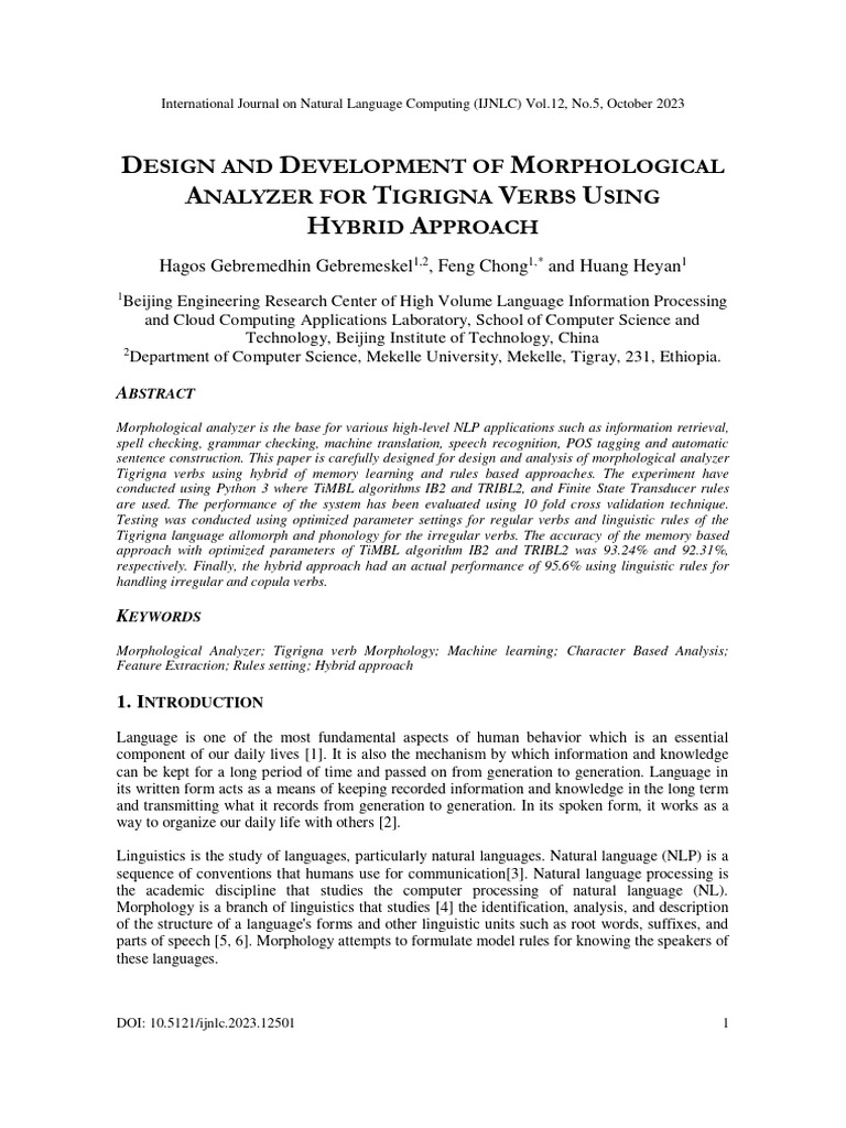 Design and Development of Morphological Analyzer For Tigrigna Verbs ... Design and Development of Morphological Analyzer For Tigrigna Verbs ...