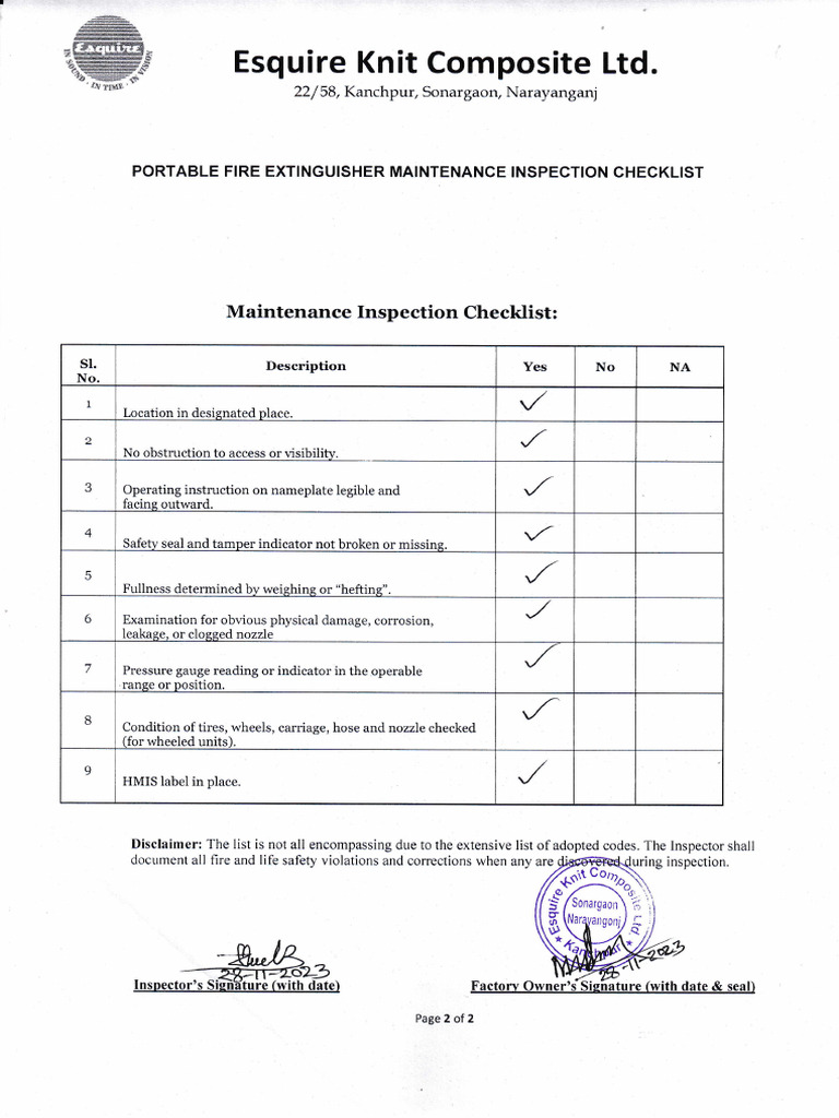 Fire Extinguisher Checklist | PDF