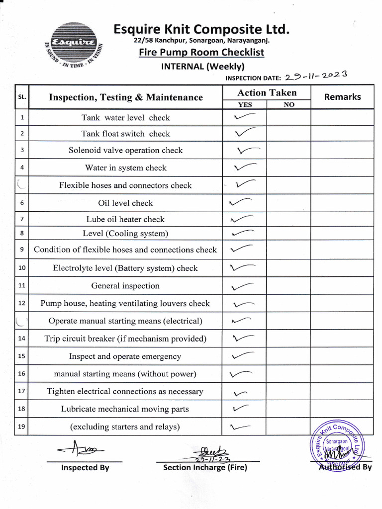 Fire Pump System Checklist | PDF