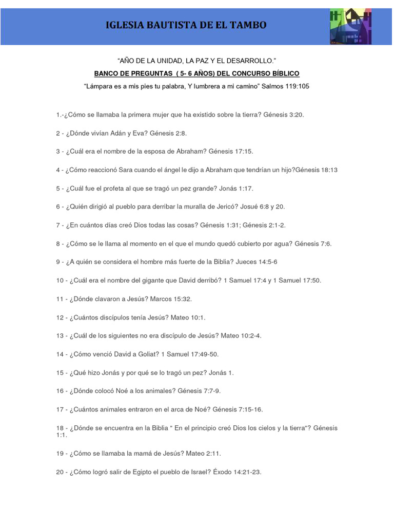Banco de Preguntas Iglesia Bautista Del Tambo - Mery-Final 1 | PDF ...