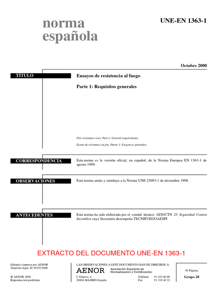 Norma UNE-EN 1363-1: Ensayos al fuego | PDF | Ensayos