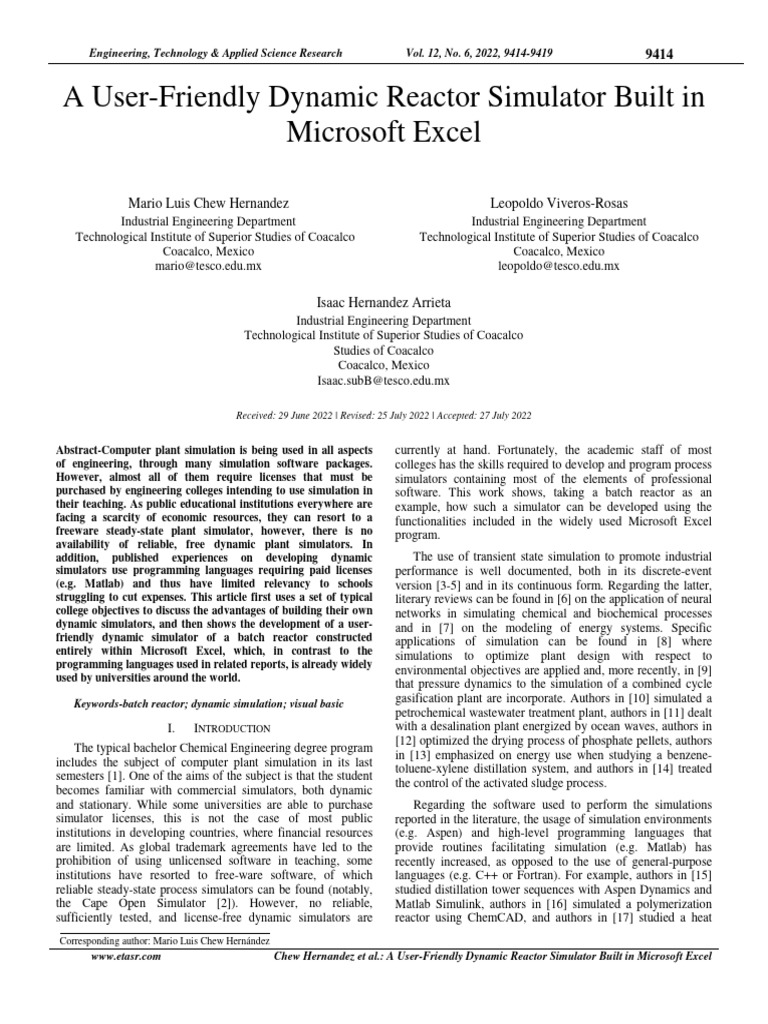A User-Friendly Dynamic Reactor Simulator Built in | PDF | Simulation ...